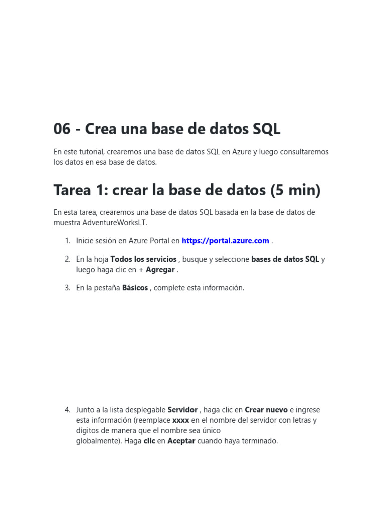 Guia Laboratorio - Crea Una Base de Datos SQL | PDF