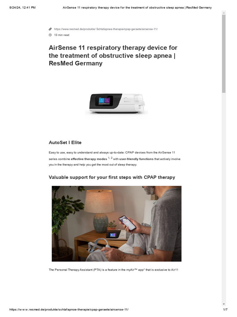 AirSense 11 Respiratory Therapy Device For The Treatment of Obstructive ...