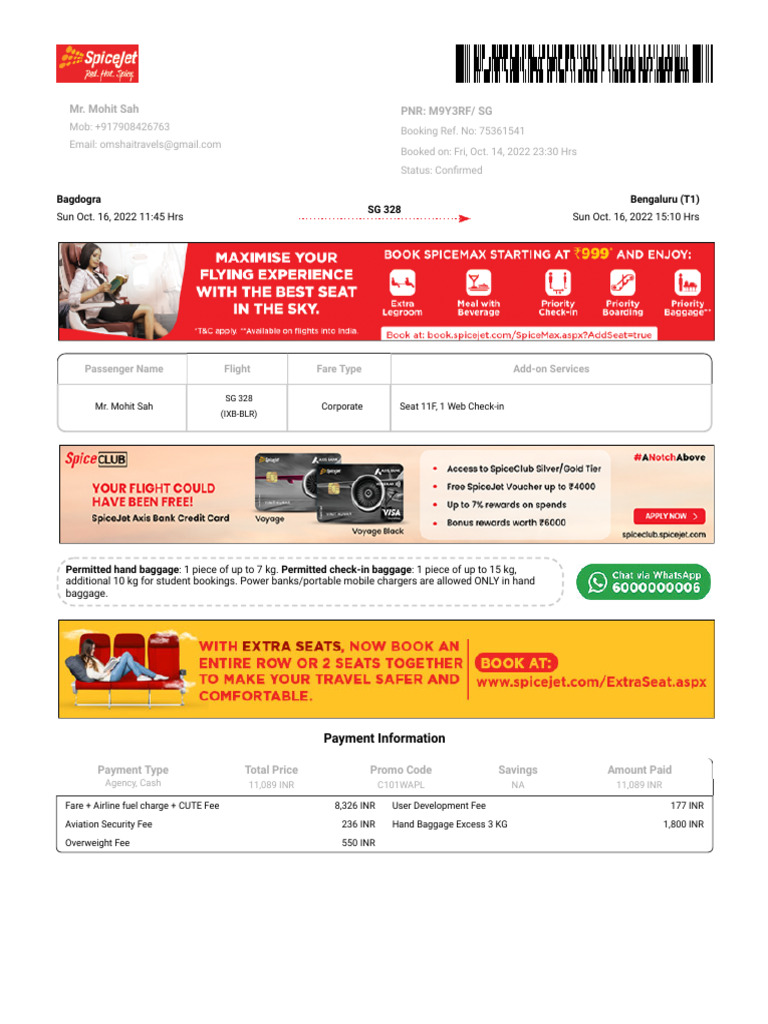 Spice Jet Ticket | PDF