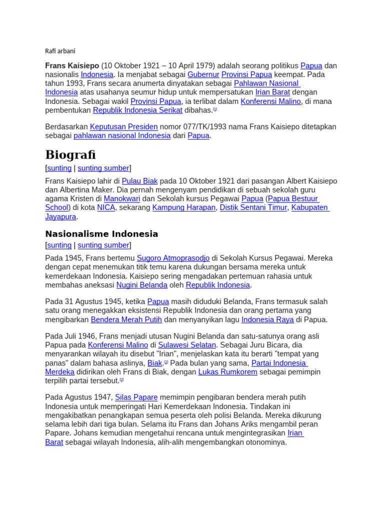 Rafi Arbani Frans Kaisepo | PDF