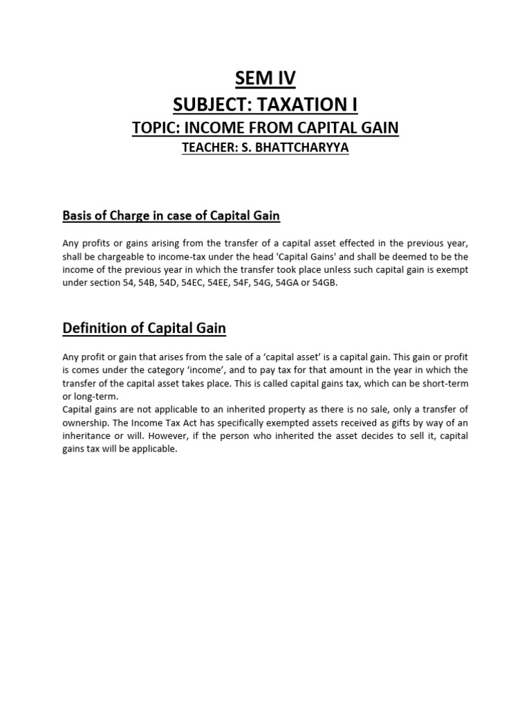 4th Sem Taxation I Income From Capital Gain by Sandip Bhattacharya-15!4 ...