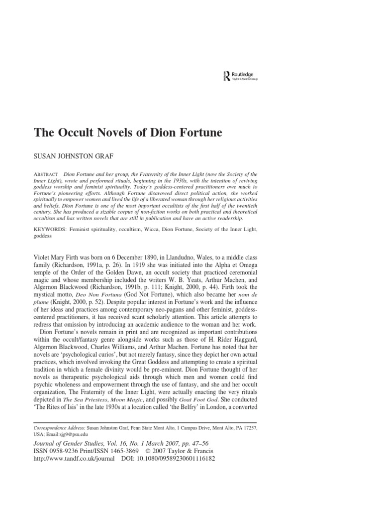 Dion Fortune's Occult Novels Explored | PDF | Religious Belief And ...