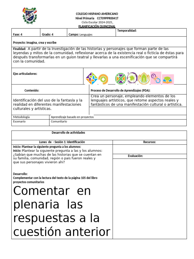 Formato Planeación Quincenal Cuarto Grado | PDF