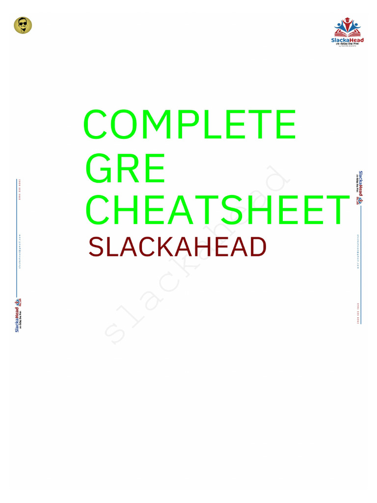 Complete GRE Cheatsheet SlackaHead 01953336062 | PDF