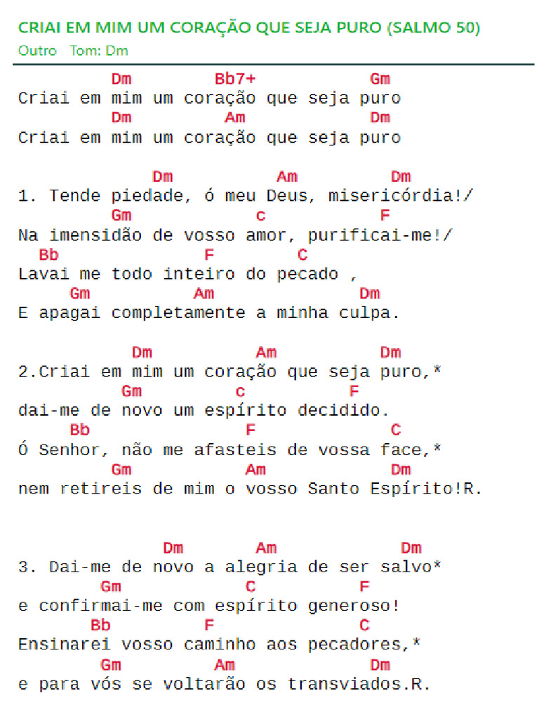 Criai em Mim Um Coração Que Seja Puro | PDF