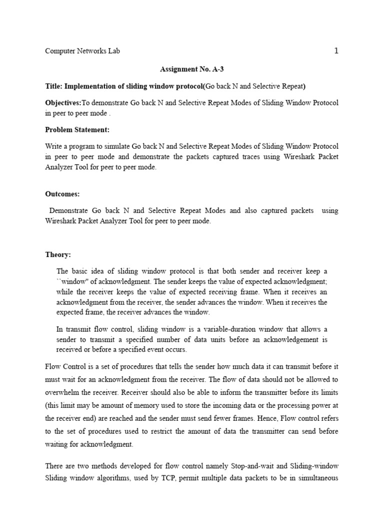 CN Lab Manual A3 Go Back and Arq | PDF