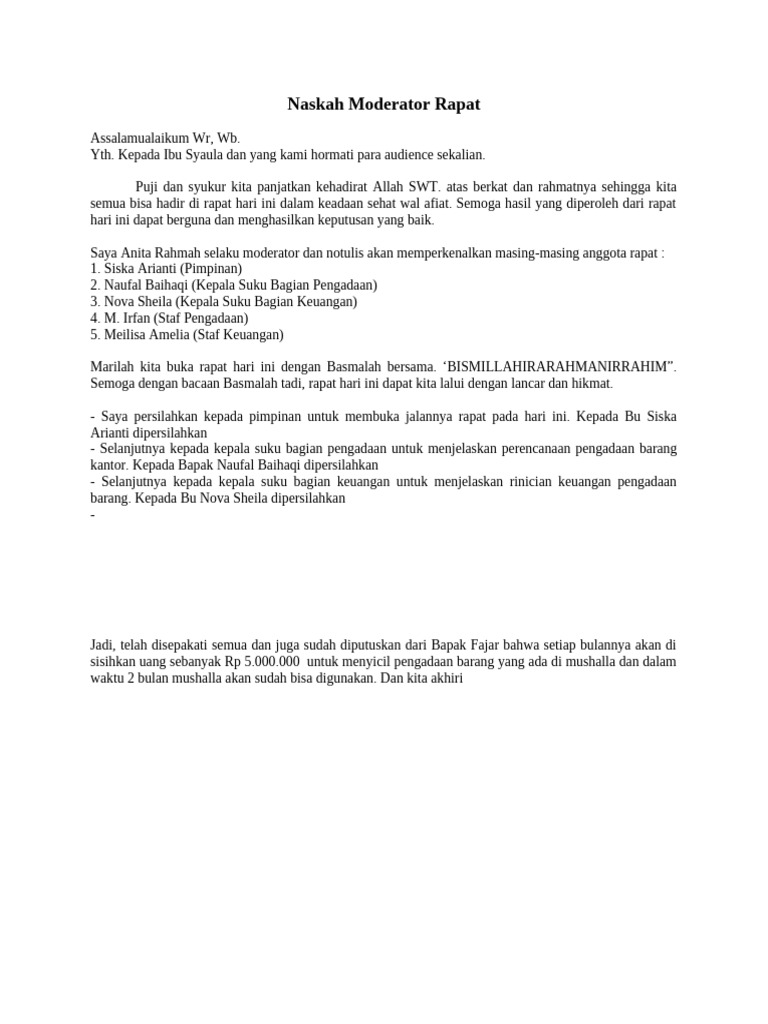Naskah Moderator Rapat | PDF