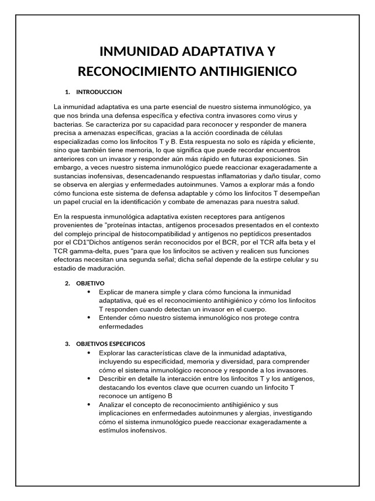Inmunidad Adaptativa y Reconocimiento Antihigienico | PDF | Célula T | Sistema inmune