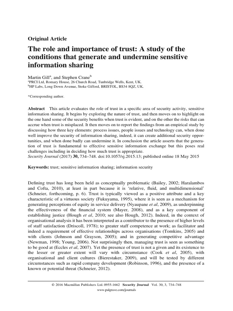 The Role and Importance of Trust A Study of The Conditions That Generate and Undermine Sensitive ...