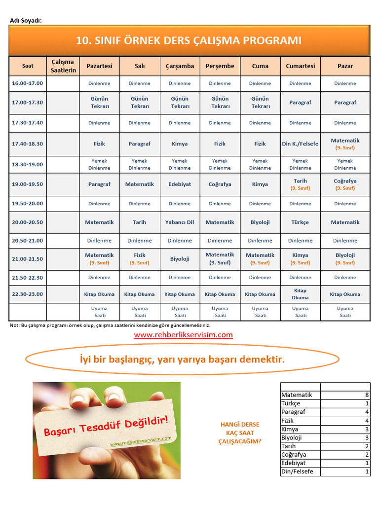 10.sinif Ders Calisma Programi | PDF
