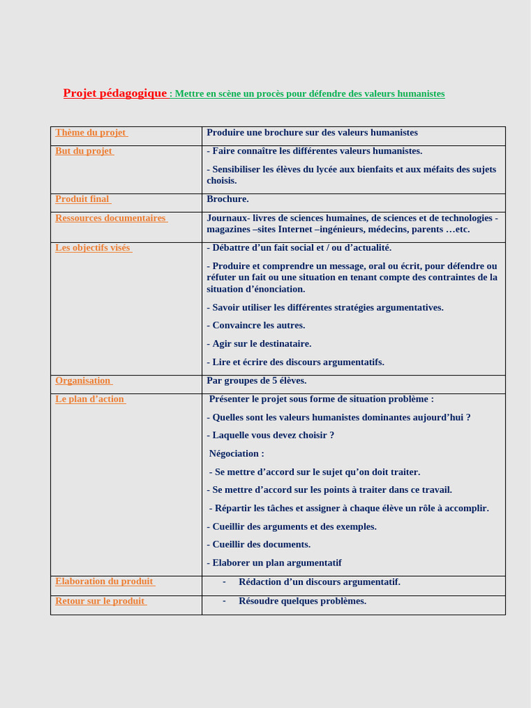 Canevas Du Projet 2 | PDF