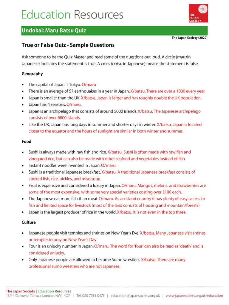 Maru Batsu Quiz Game | PDF