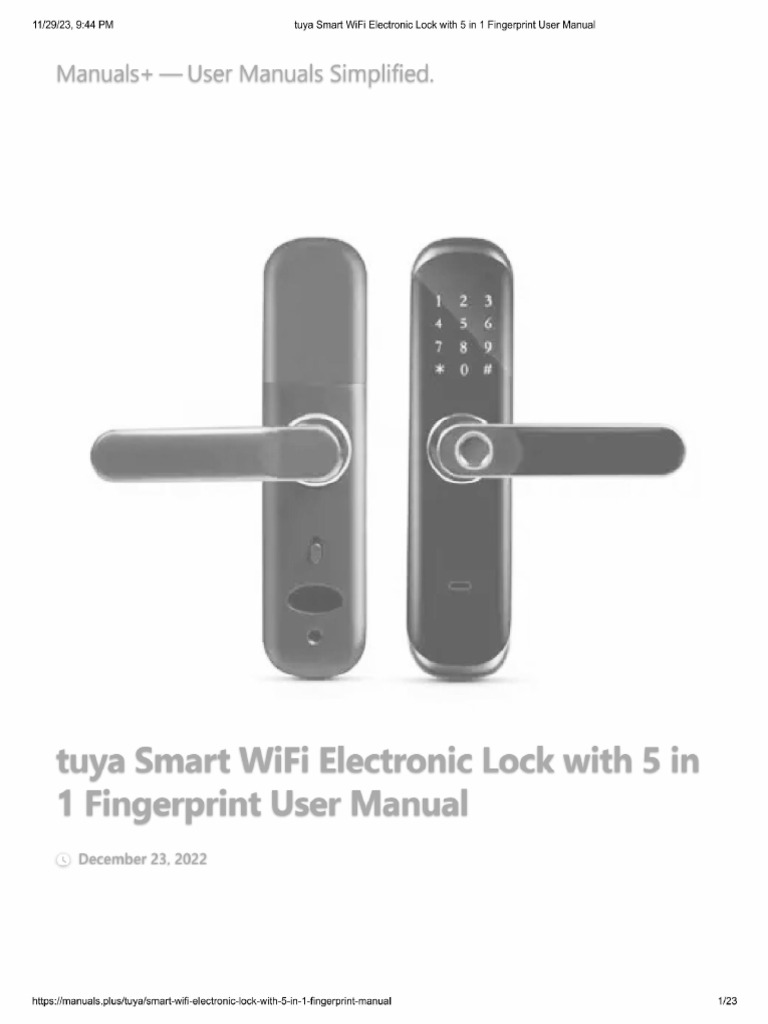 Tuya Smart WiFi Electronic Lock With 5 in 1 Fingerprint User Manual | PDF