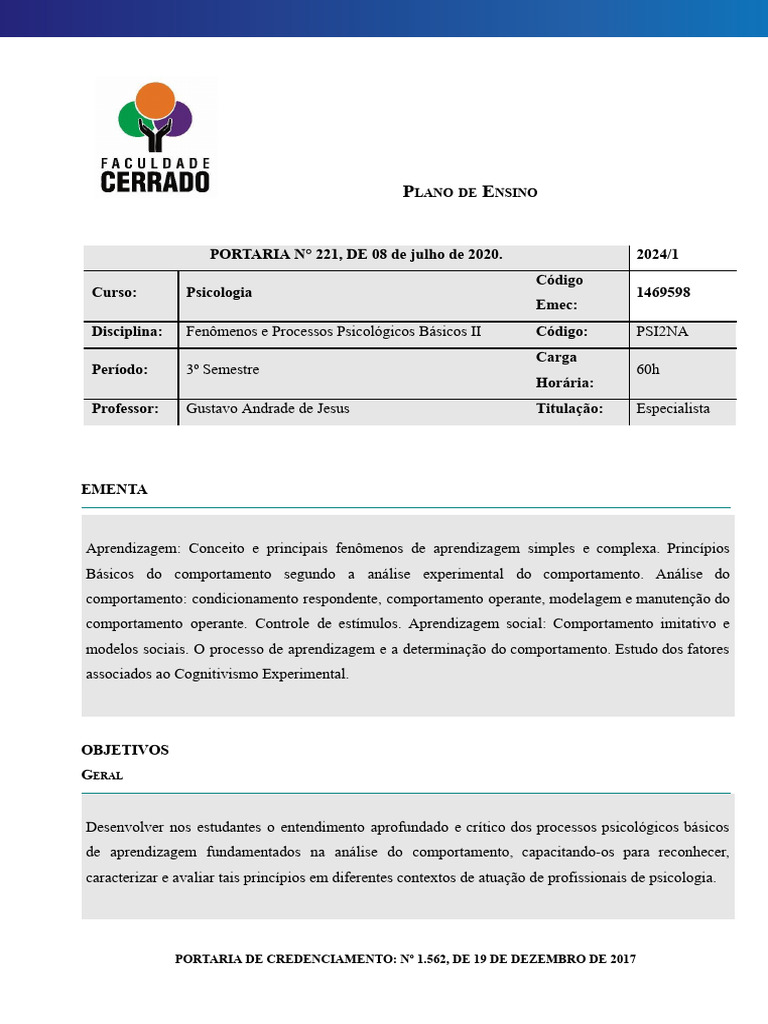 ATUALIZADO Plano de Ensino FEN. PROCES. PSI. BASIC. II - Docx 1 | PDF