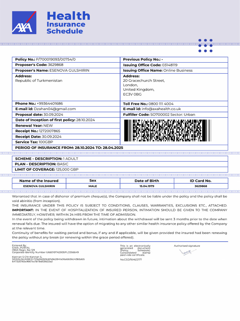Policy Esenova Gulshirin | PDF