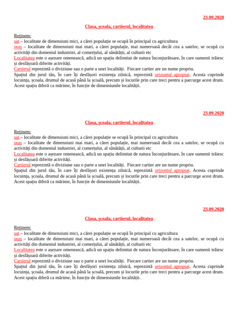 Clasa Scoala Cartierul Localitatea Schema Lectiei | PDF