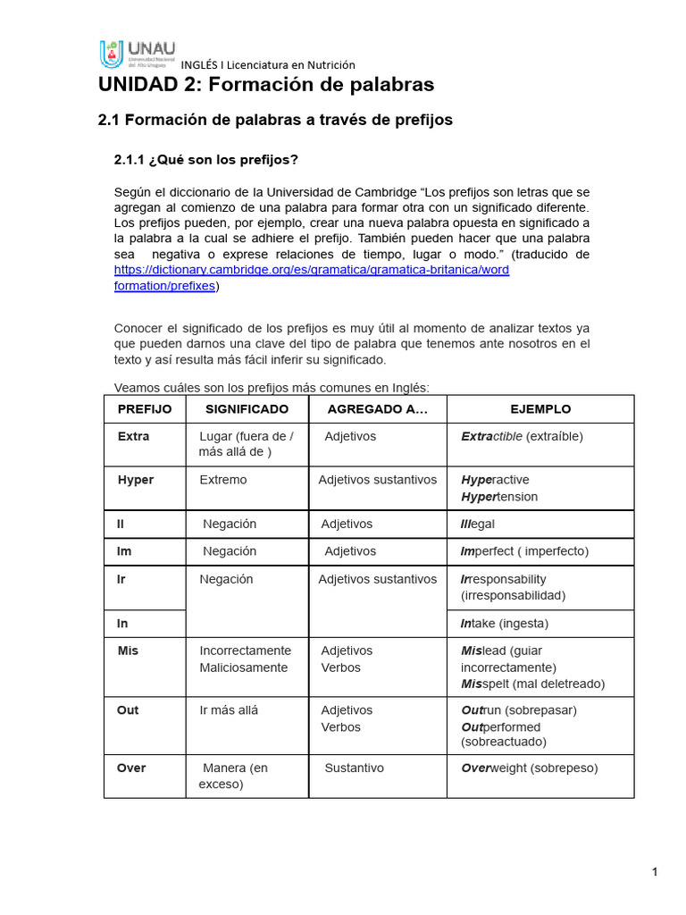 UNITS 2 & 3 Theory Inglés I TUIQ | PDF