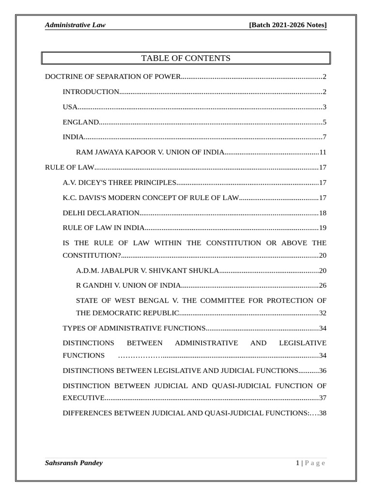 Module 2 - Notes of Separation of Power | PDF