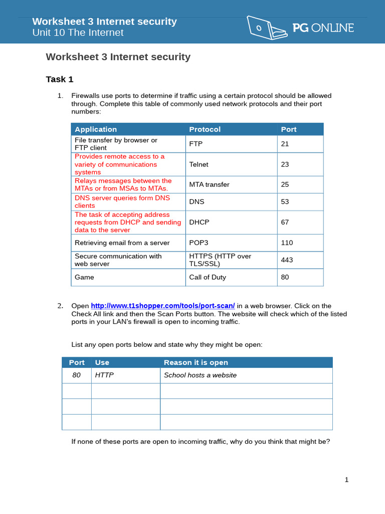 The Internet Worksheet 3 | PDF