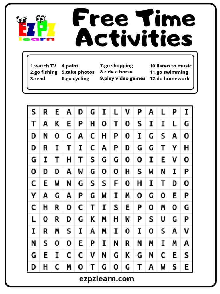 Free Time Activity Simple Word Search | PDF