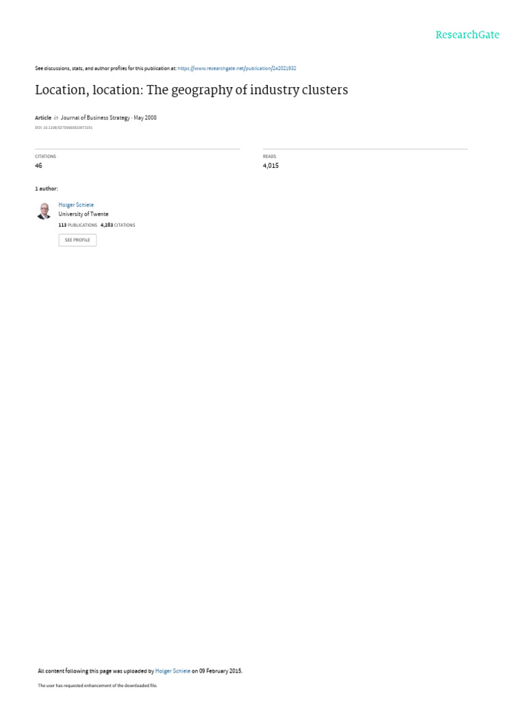 Location, Location The Geography of Industry Clusters | PDF