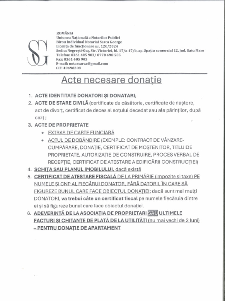 Acte Necesare Donatie | PDF
