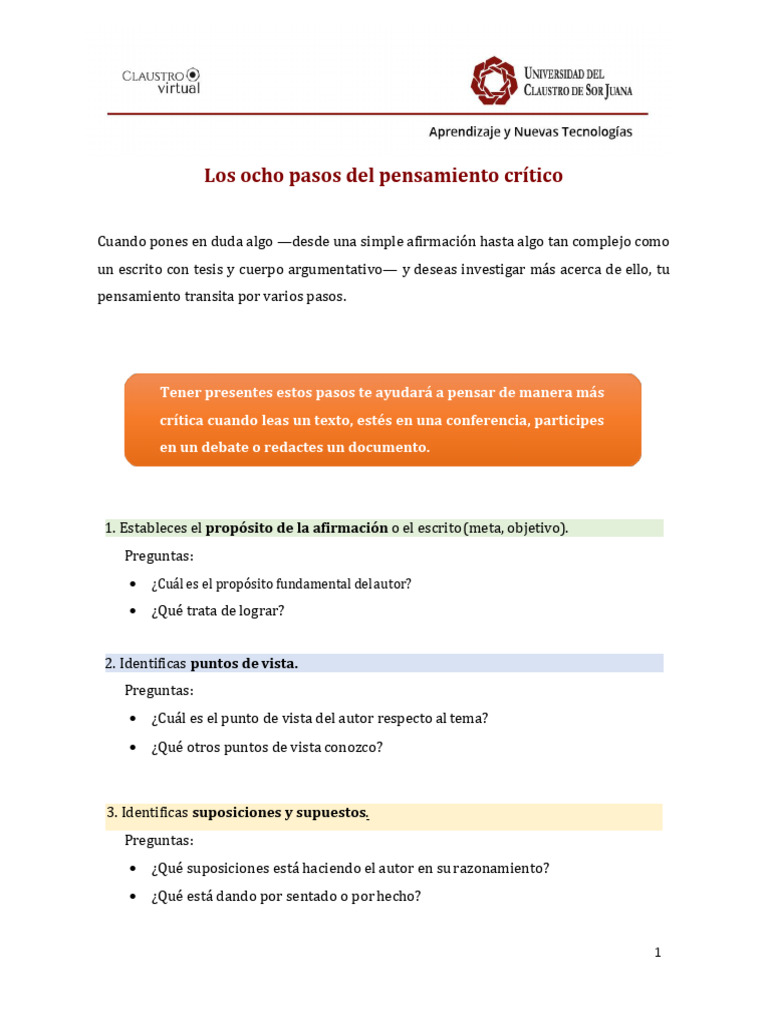ANT M2 U2 DESC 02 OchoPasosPensamientoCrítico | PDF