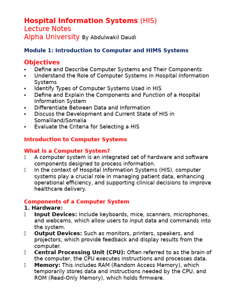 Hospital Information Systems 101 | PDF | Electronic Health Record ...