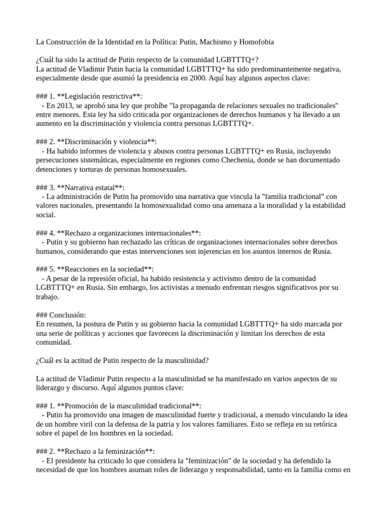 La Construcción de La Identidad en La Política - Putin, Machismo y ...