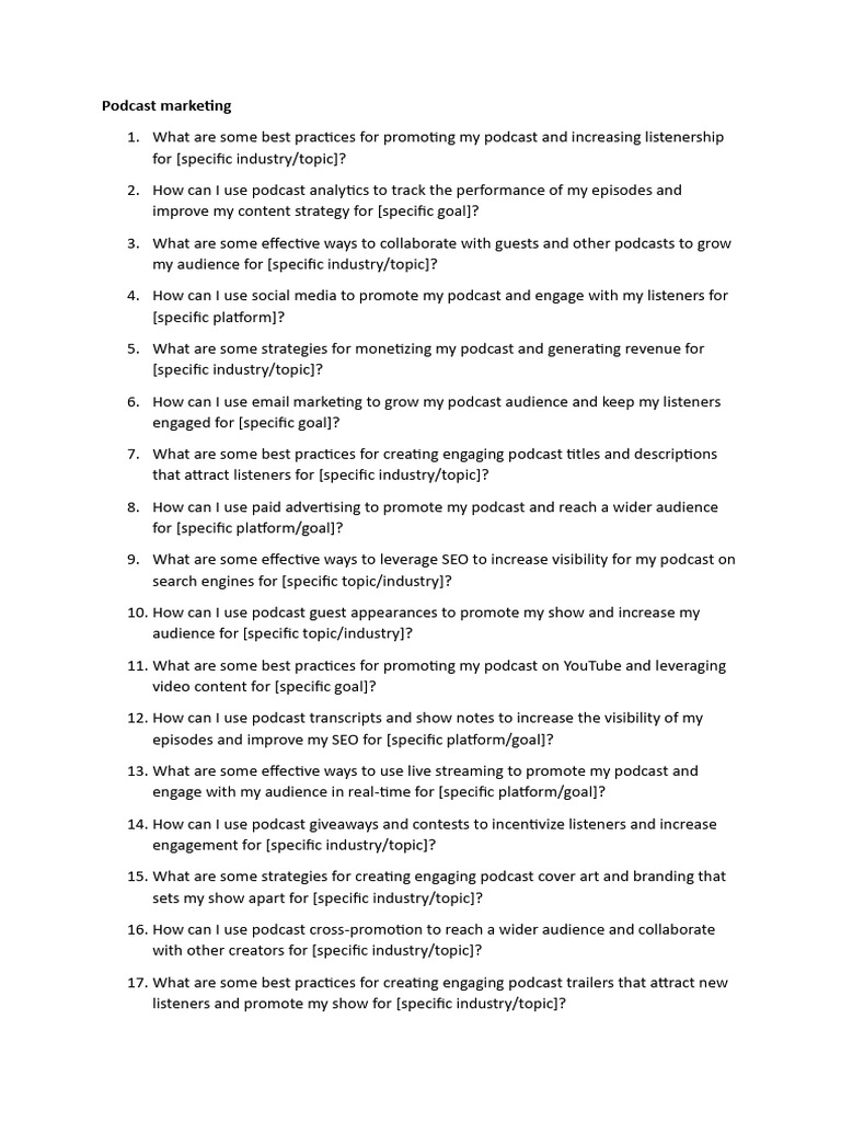 100 Podcast Marketing Prompt Templates | PDF