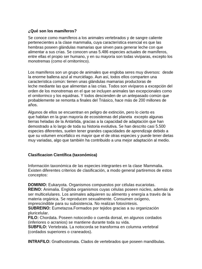 Mamíferos de Importancia Economica | PDF | Mamíferos | Vertebrados