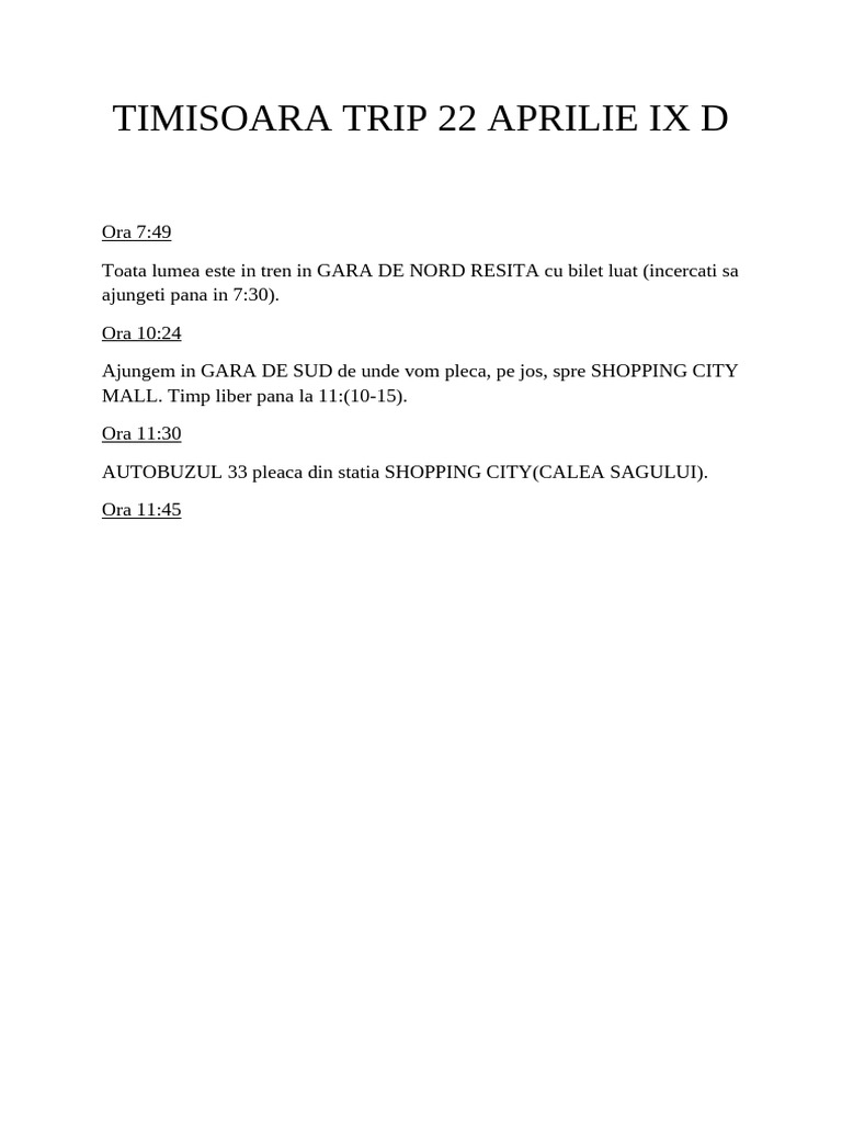 Excurise Timisoara Ix D | PDF