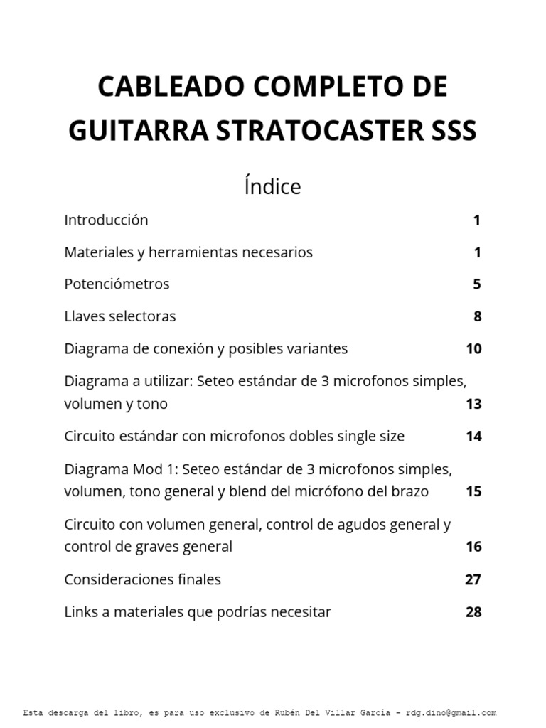 Cableado Completo de Guitarra Stratocaster SSS | PDF