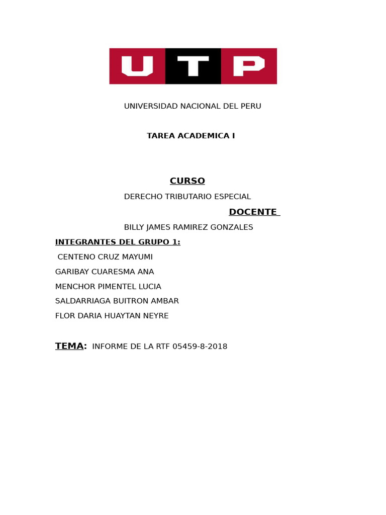 Ta1 - Grupo 1 Derecho Tributario Especial | PDF Ta1 - Grupo 1 Derecho Tributario Especial | PDF