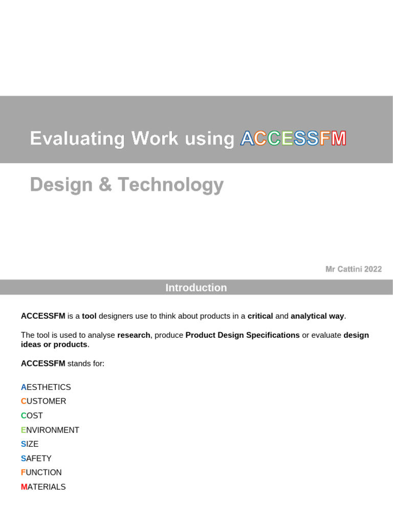 Evaluating Using ACCESSFM My Version, Evaluating A Product | PDF