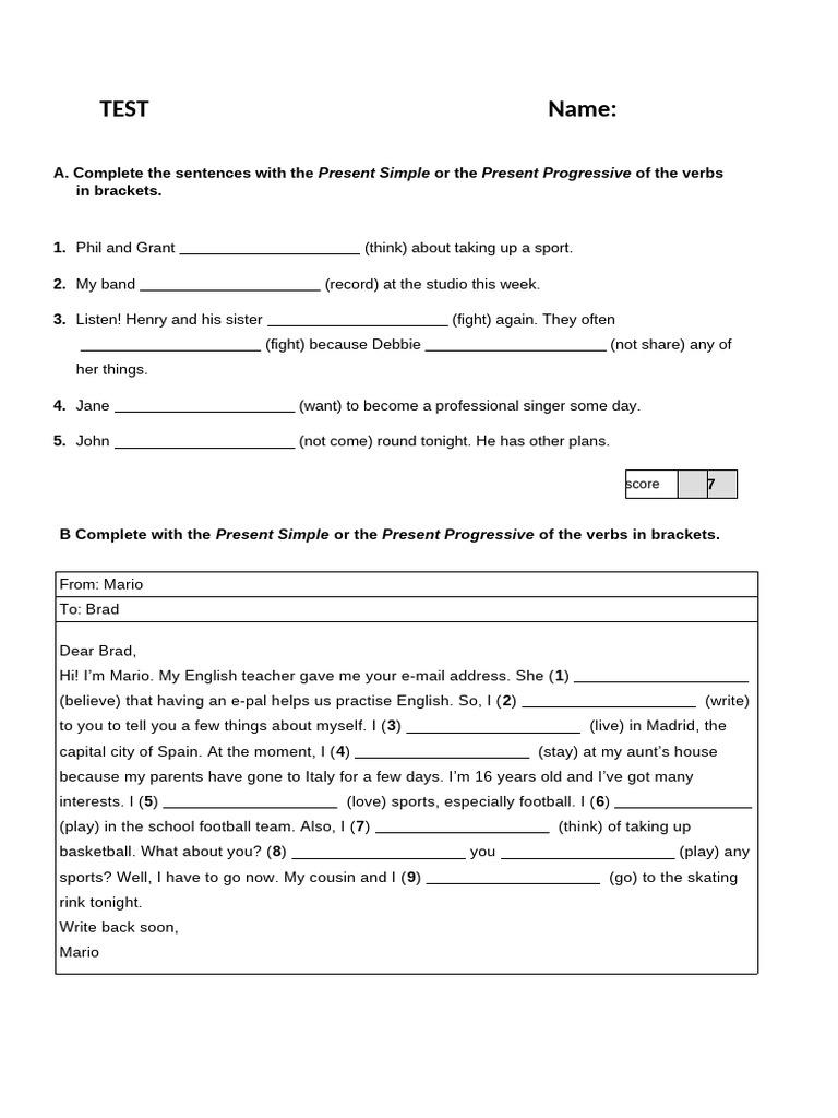 EXTRA - Present Simple - Continuous - Simple Past TEST | PDF