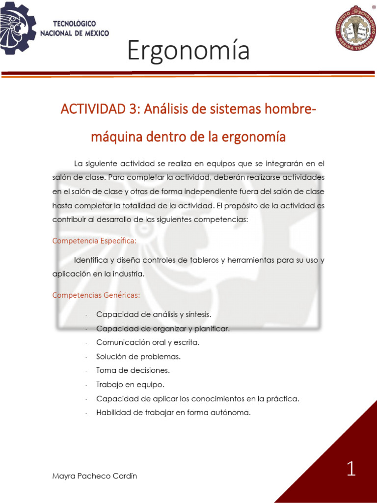 U1 A3 Analisis de Sistemas HM en Ergonomía | PDF