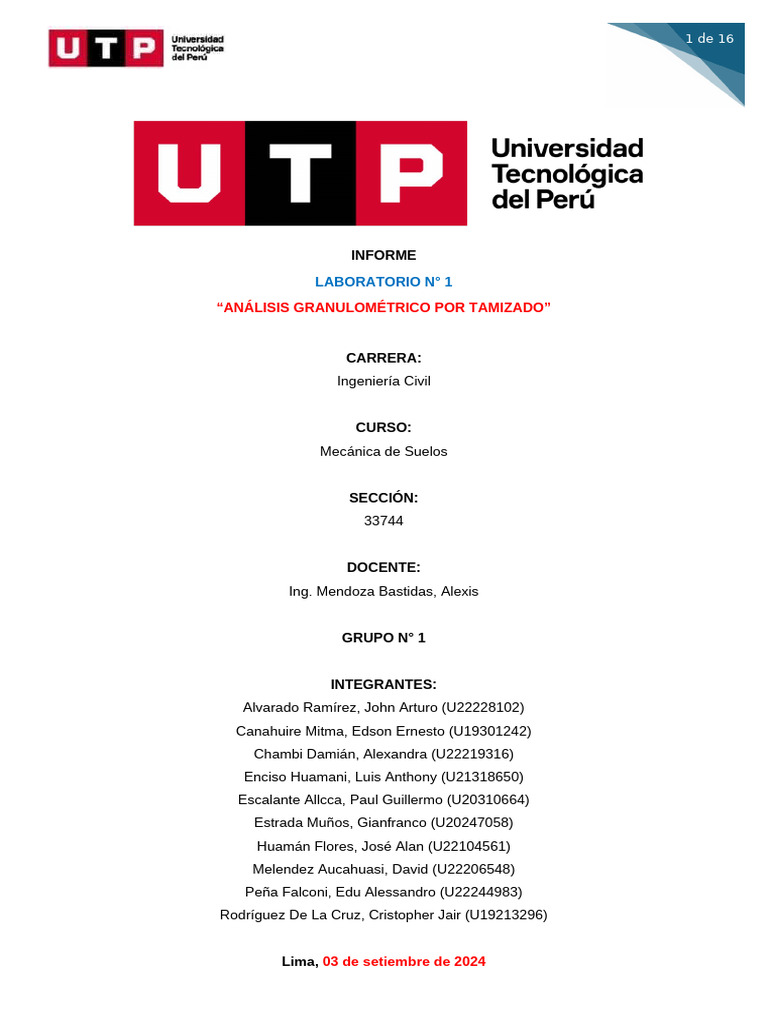 Informe Lab 1 - Análisis Granulométrico Por Tamizado | PDF