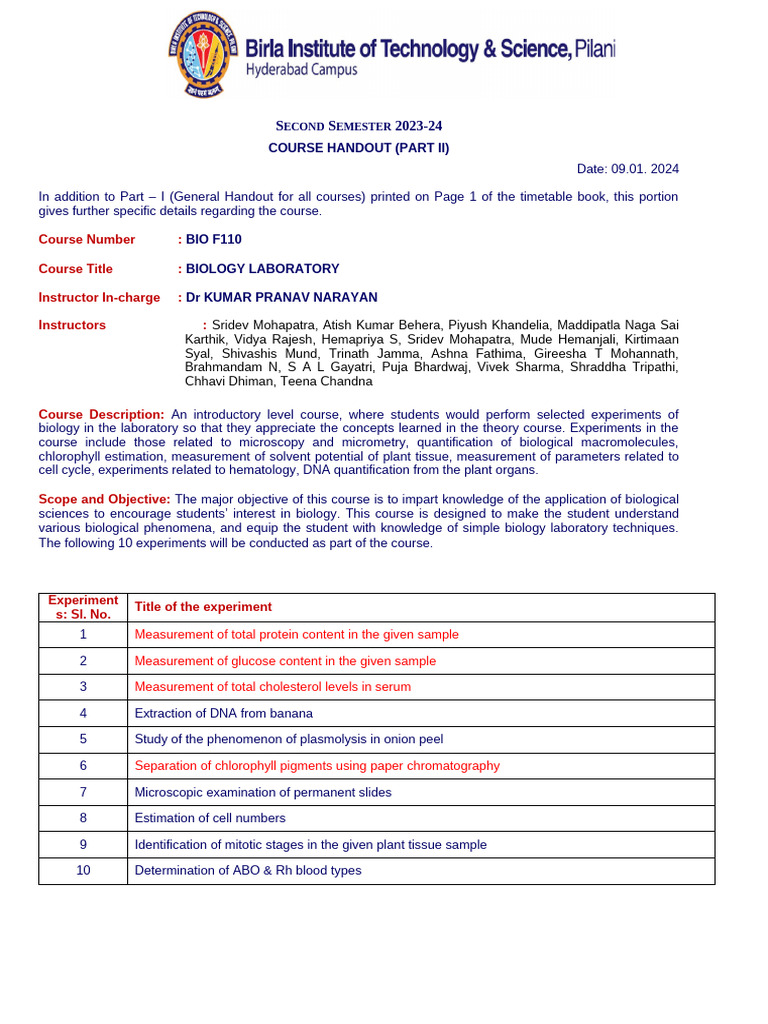 Bio F110 Biology Laboratory | PDF