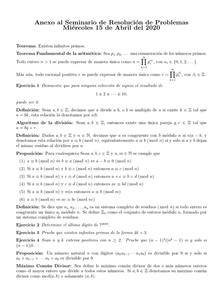 Seminario 04 - 2020 (Aritmética Modular) | PDF