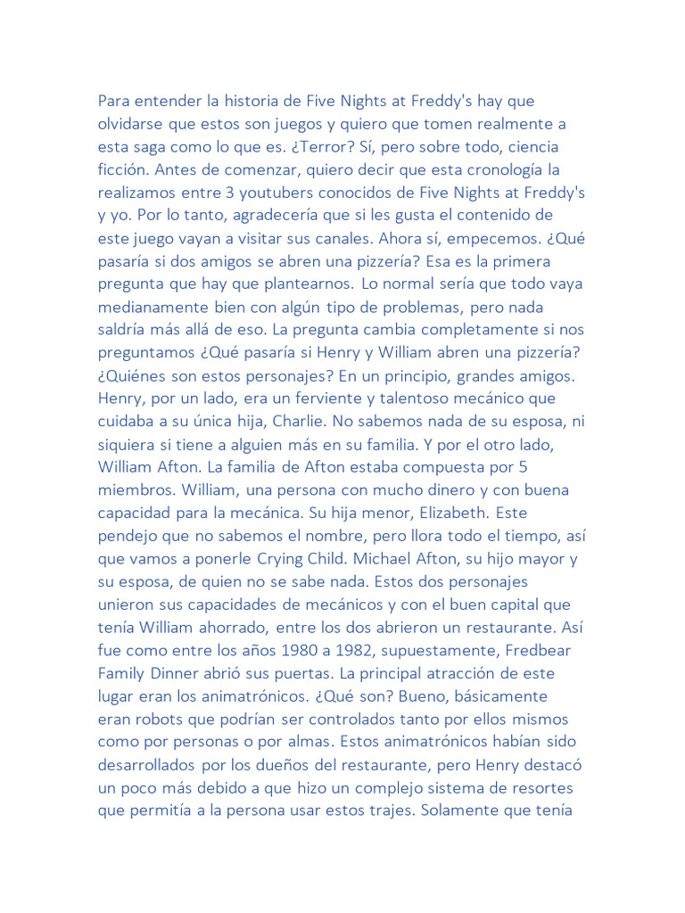 Para Entender La Historia de Five Nights at Freddy | PDF