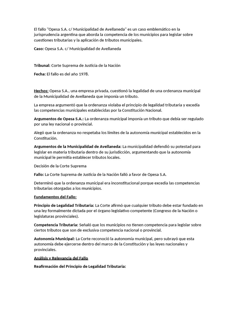 Fallo Opesa Vs Mun de Avellaneda | PDF