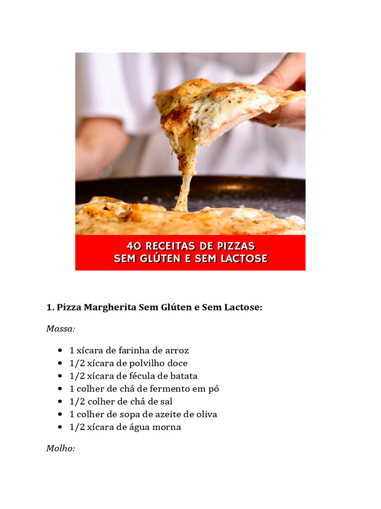 40 Receitas de Pizzas Sem Gluten e Sem Lactose | PDF