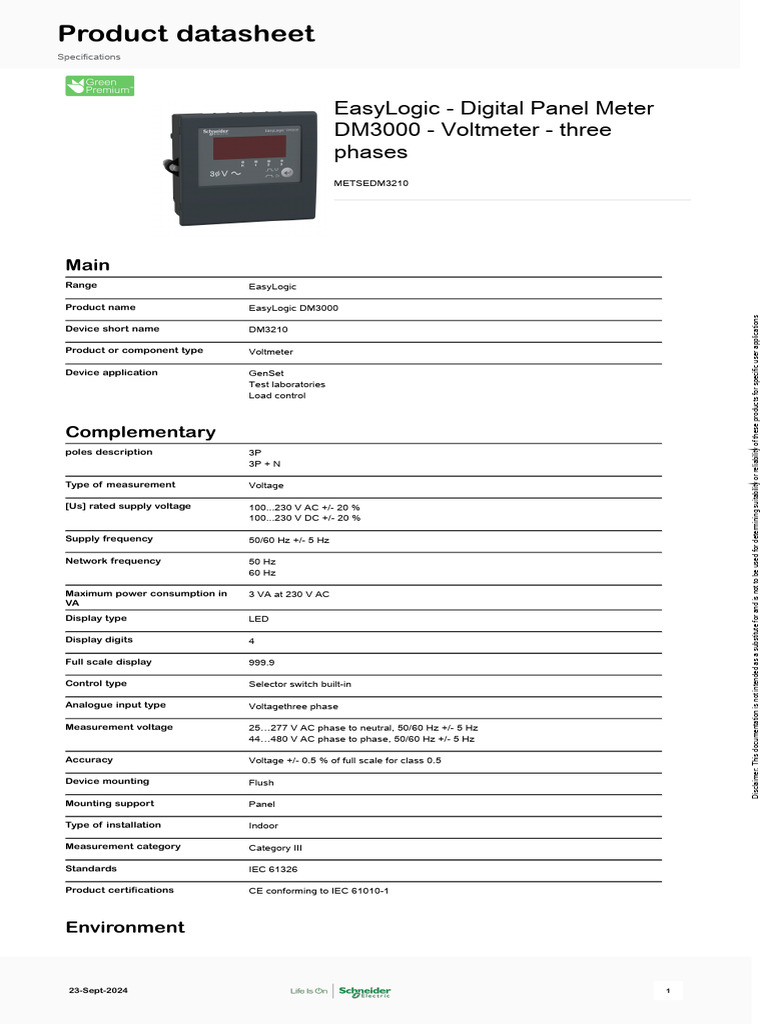Schneider Electric EasyLogic DM1000 DM3000 Series METSEDM3210 | PDF