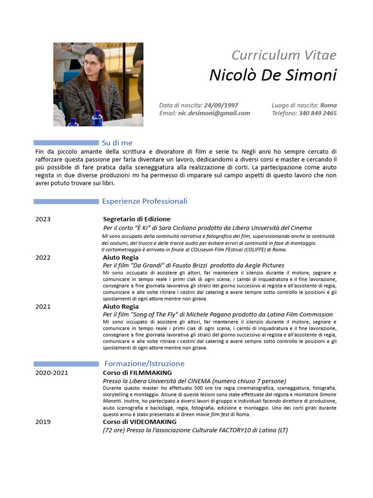 Curriculum Vitae Nicolò | PDF