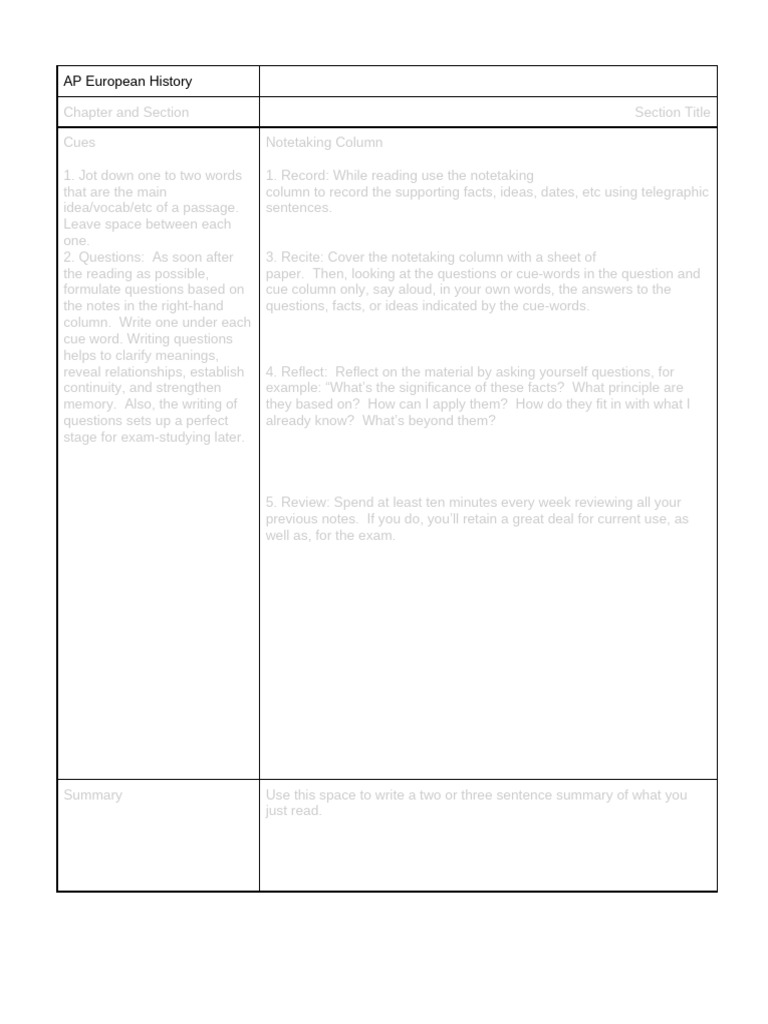Cornell Notes Template | PDF
