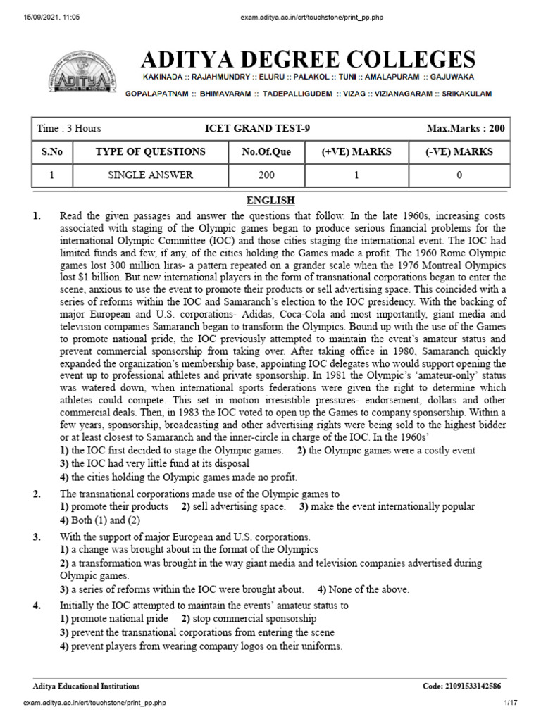 Icet Grand Test-9 | PDF