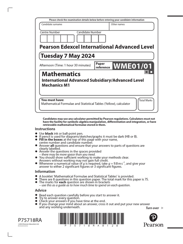 2406 WME01 - 01 IAL Mechanics M1 June 2024 PDF 1 | PDF 2406 WME01 - 01 IAL Mechanics M1 June 2024 PDF 1 | PDF