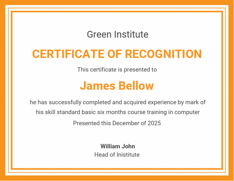 Free Computer Course Certificate Template | PDF