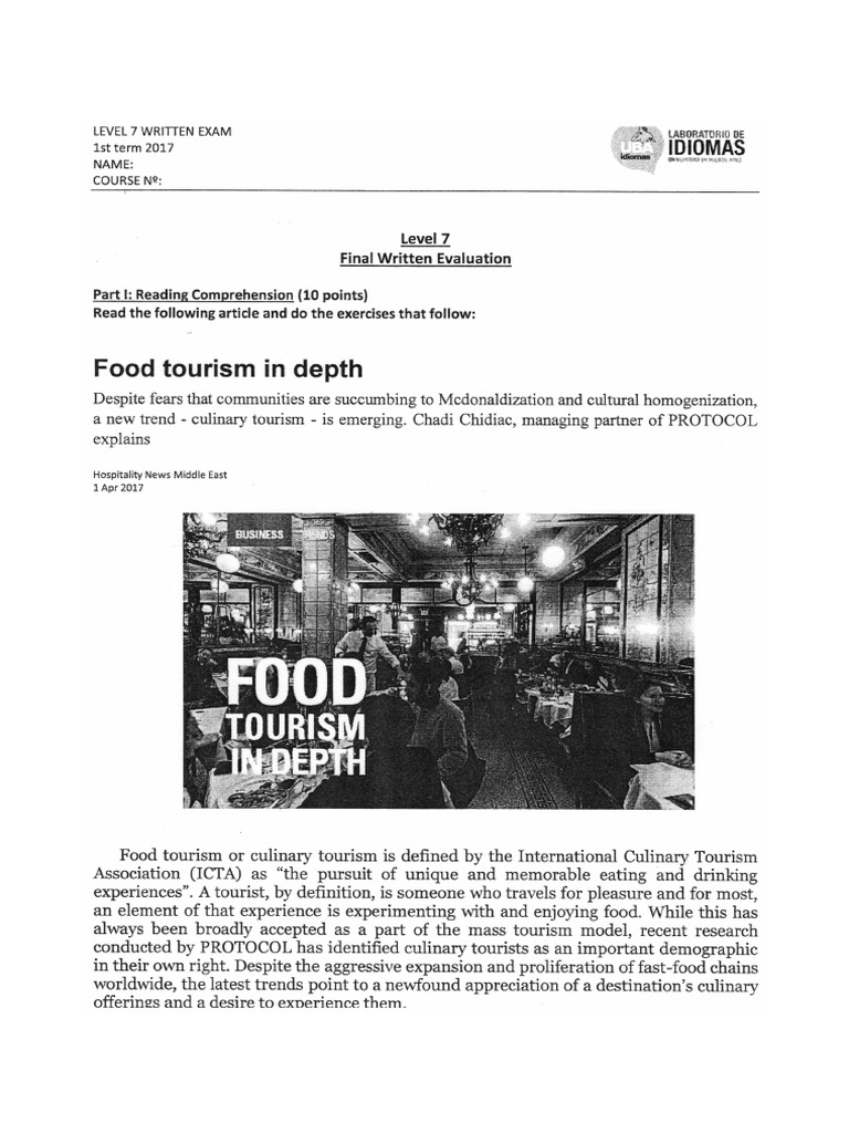 FINAL 7, 1st Term 2017, Food Tourism in Depth | PDF